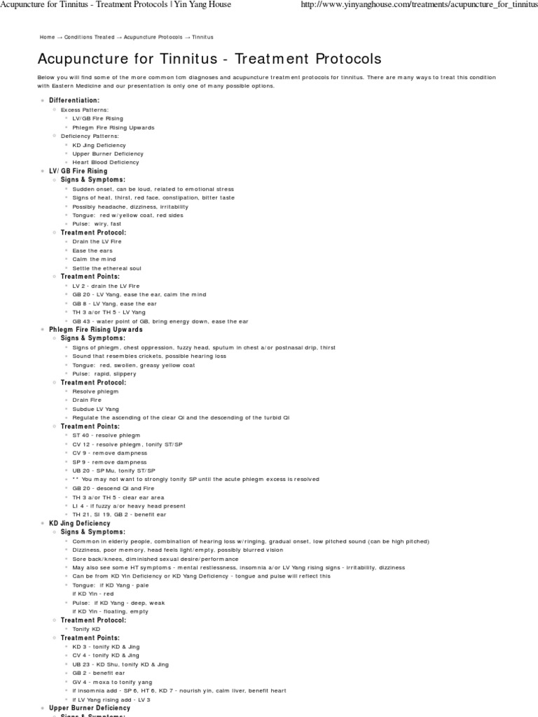 Acupuncture For Tinnitus - Treatment Protocols - Yin Yang House | PDF | Traditional Chinese ...