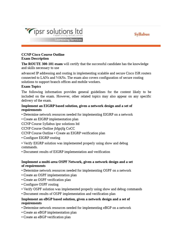 CCNP Cisco Course Outline Exam Descripti | PDF | Computer Network | I Pv6