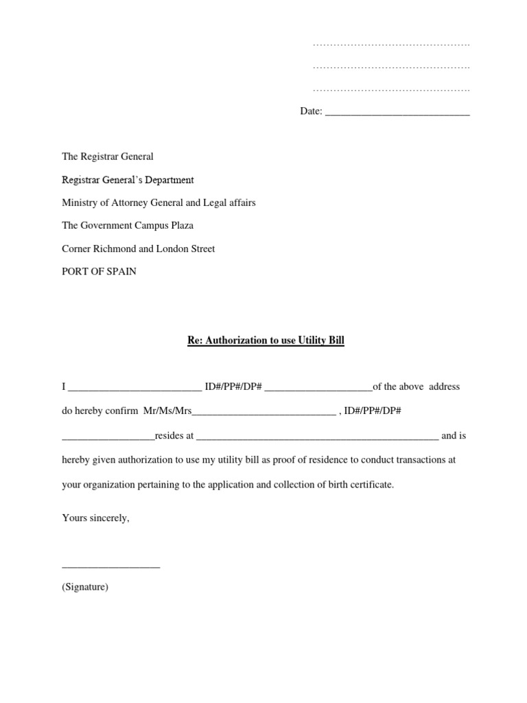 Utility Bill Authorization Letter Template | PDF