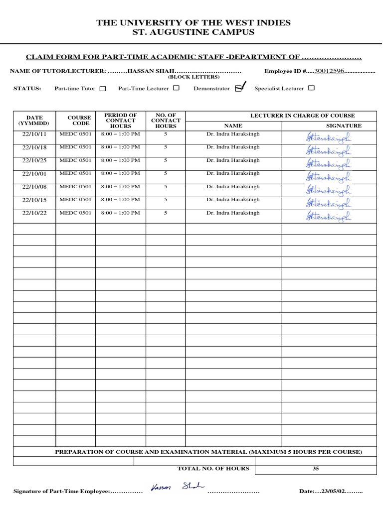 Part-Time Claim Form (MEDC 0501 2022-23) | PDF