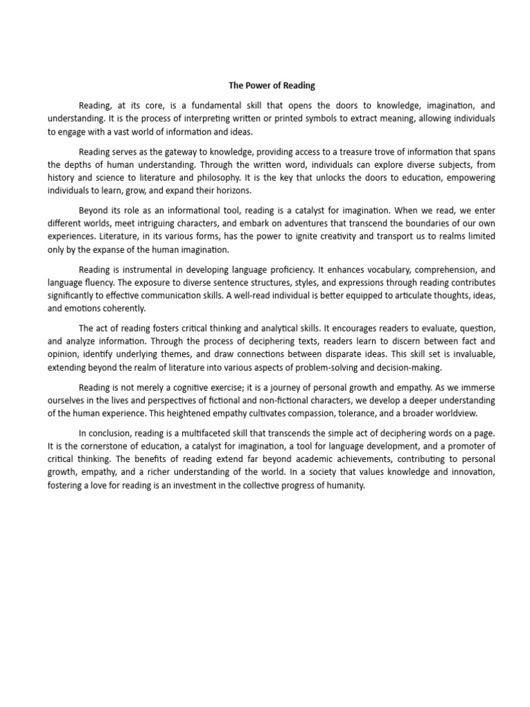 The Power of Reading | PDF | Thought | Critical Thinking