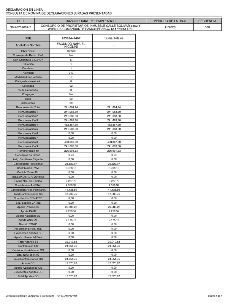 931 Nomina 11 2023 Pdf Gestión De Recursos Humanos Compensación