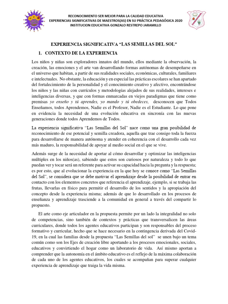 Propuesta Las Semillas Del Sol. | PDF