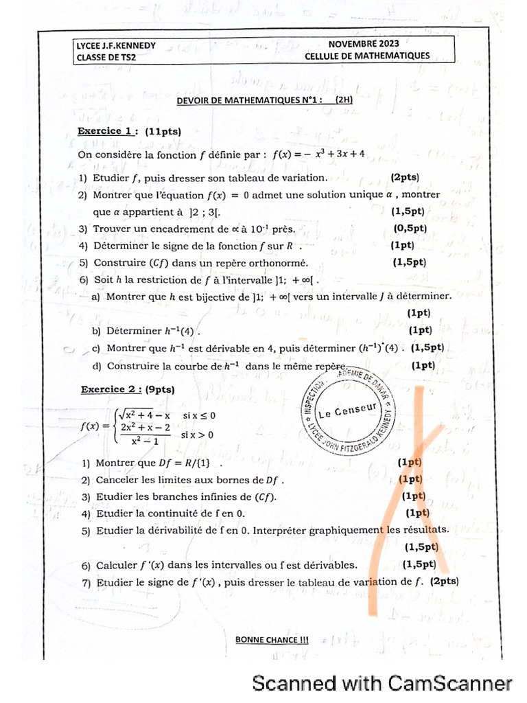 Devoir1 Lycée Kennedy | PDF