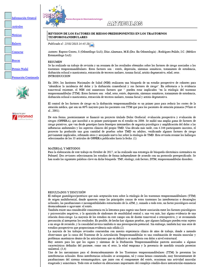 REDOE - Revista Europea de Odontoestomatologia | PDF | Fibromialgia ...