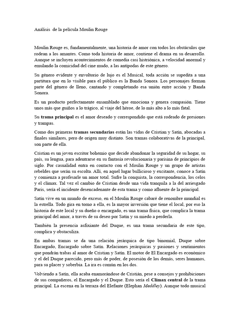 Análisis del Musical Moulin Rouge | PDF | Amor