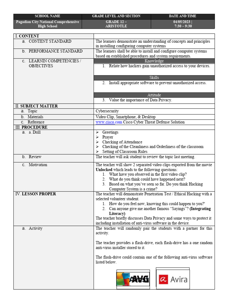 Lesson Plan - Template | PDF | Antivirus Software | Security Hacker