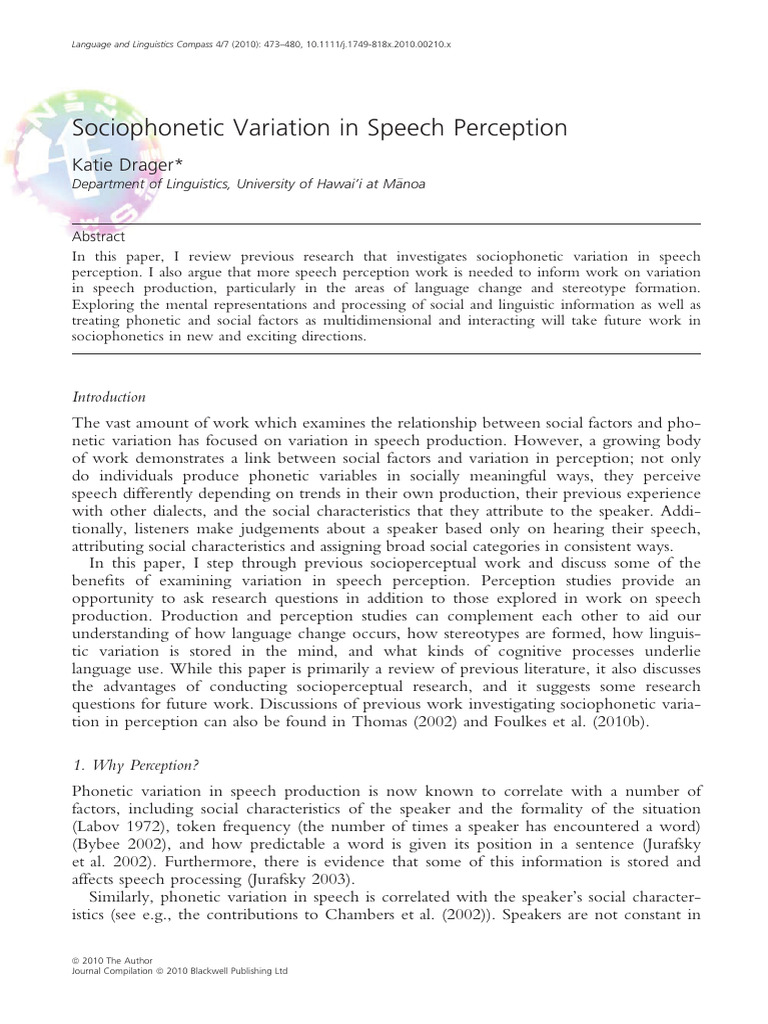 Sociophonetic Variation in Speech Perception | Download Free PDF ...