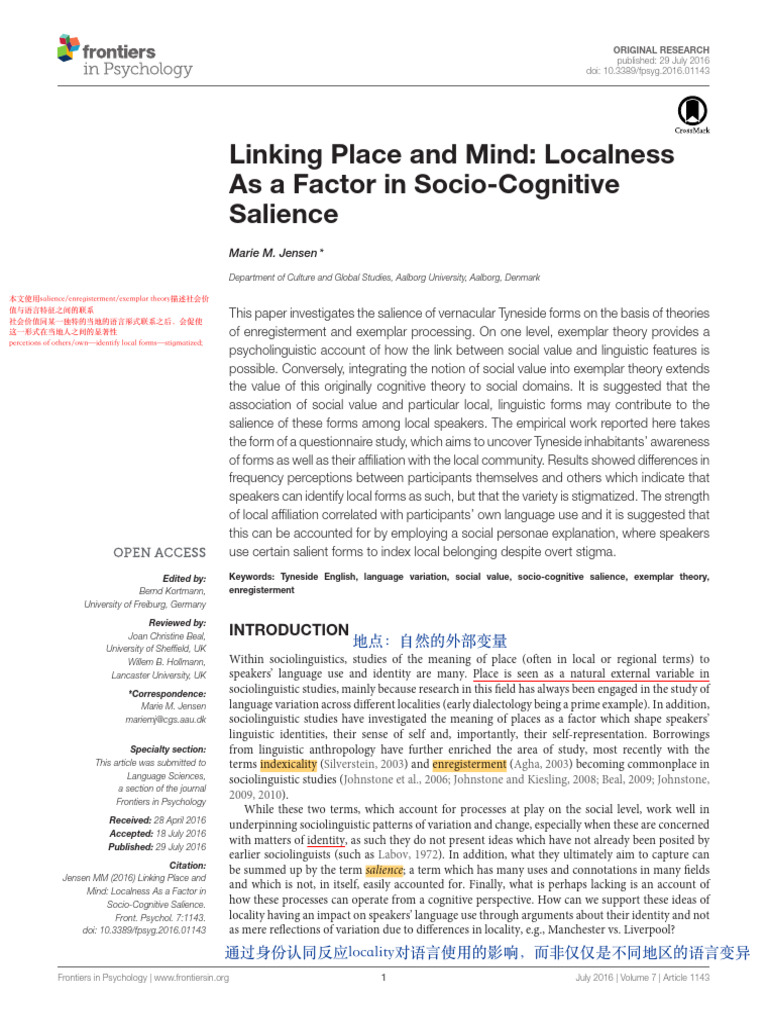 Linking Place and Mind - Localness As A Factor in Socio-Cognitive ...