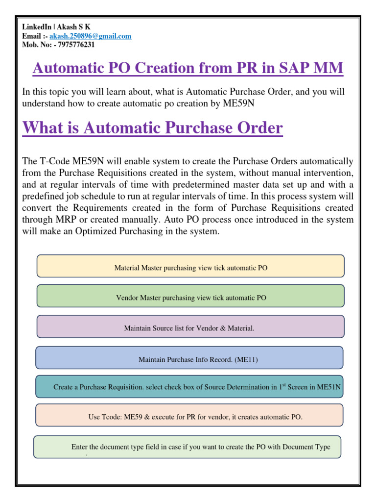 Automatic PO Creation From PR in SAP MM | PDF | Computing | Information ...
