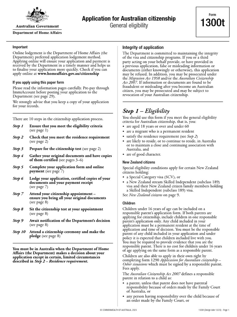 Application For Australian Citizenship: General Eligibility | PDF
