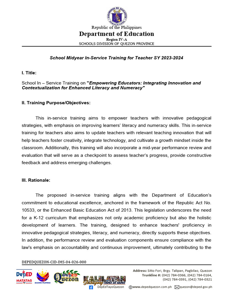 Mid-Year Inset 2024 Final Training Matrix | PDF