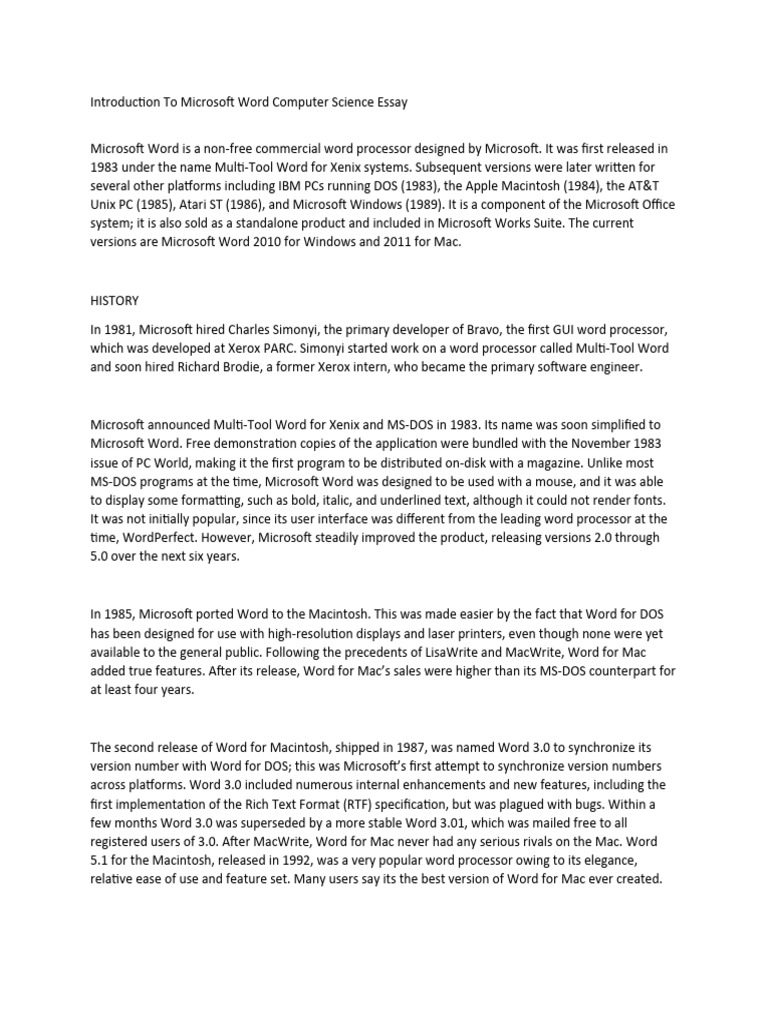 Introduction to Microsoft Word Computer Science Essay | PDF | Microsoft ...