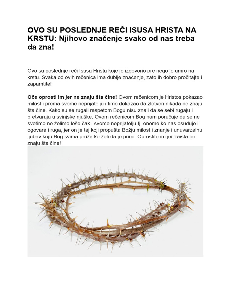 Ovo Su Poslednje Reči Isusa Hrista Na Krstu | PDF