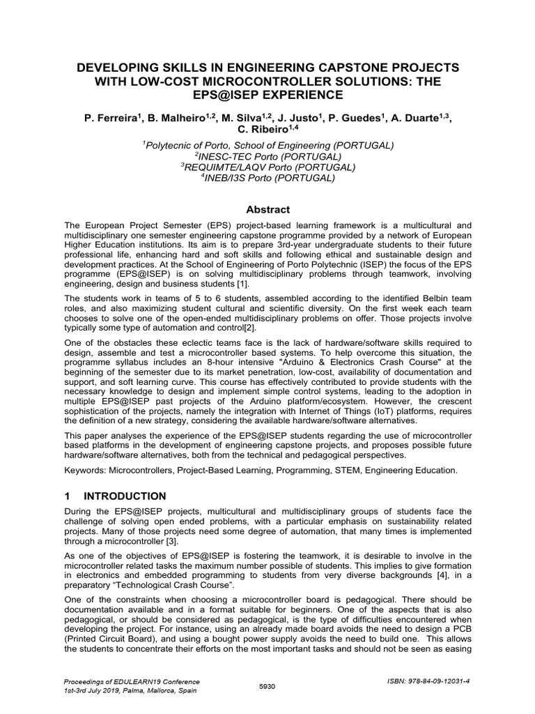 Developing Skills in Engineering Capstone Projects With Low-Cost Microcontroller Solutions | PDF ...