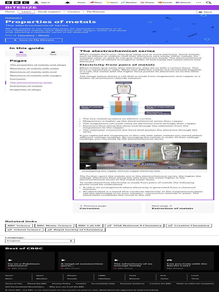 The Electrochemical Series - Properties of Metals - National 4 ...