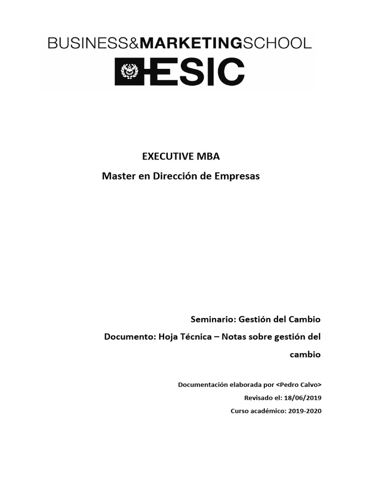 EMBA - 8.6-Gestión Del Cambio. Nota Técnica Gestión Del Cambio 2020 | PDF | Business | Aprendizaje