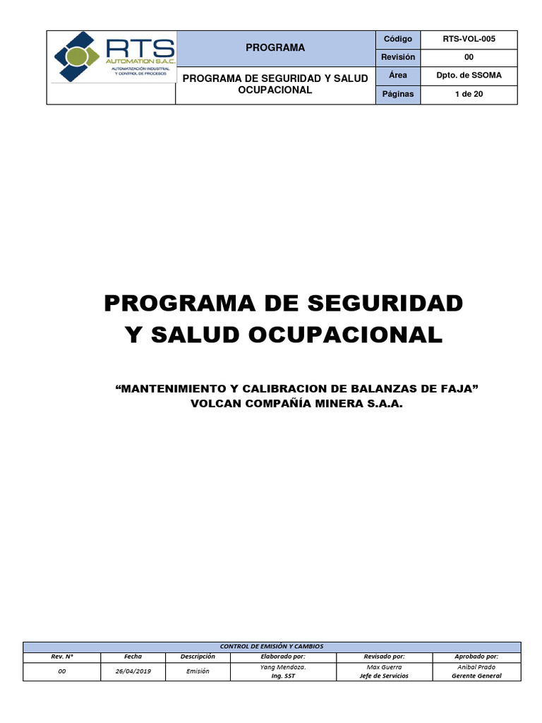 Programa de Seguridad y Salud Ocupacional. | PDF | Seguridad y salud ...