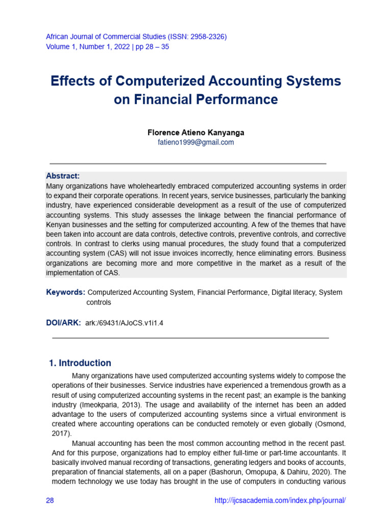 Computerized Accounting Systems and Financial Performance Among Firms ...