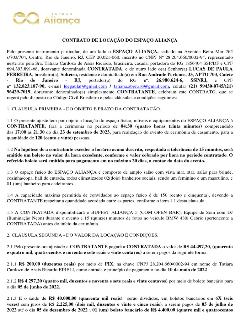 Contrato Lucas e Tatiana Corrigido | PDF