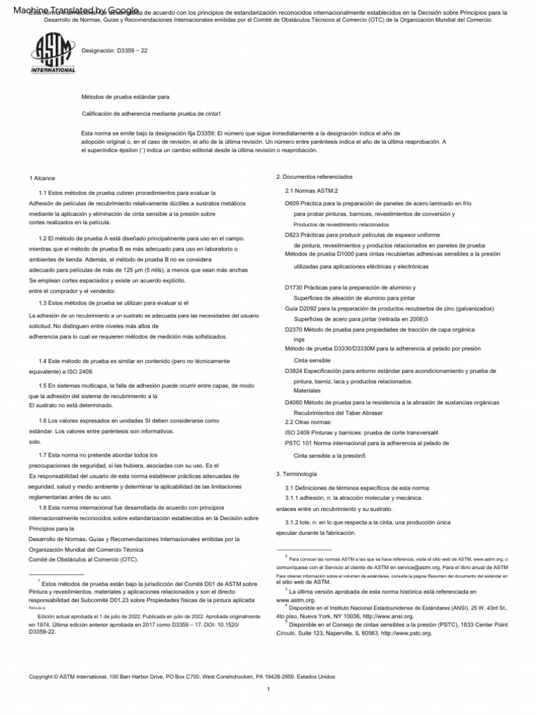 Astm d3359 22 Español | PDF | Revestimiento | Adhesión