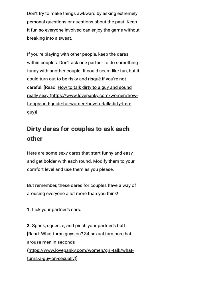 87 Best Dirty Truth or Dare Questions For A Wild & Sexy Night | PDF ...