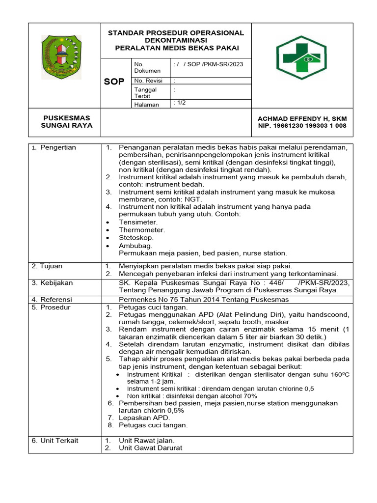 Sop Dekontaminasi | PDF | Sains & Matematika