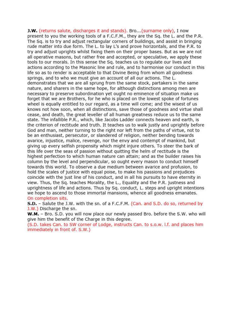 Second Degree Working Tools Long Version | Download Free PDF ...