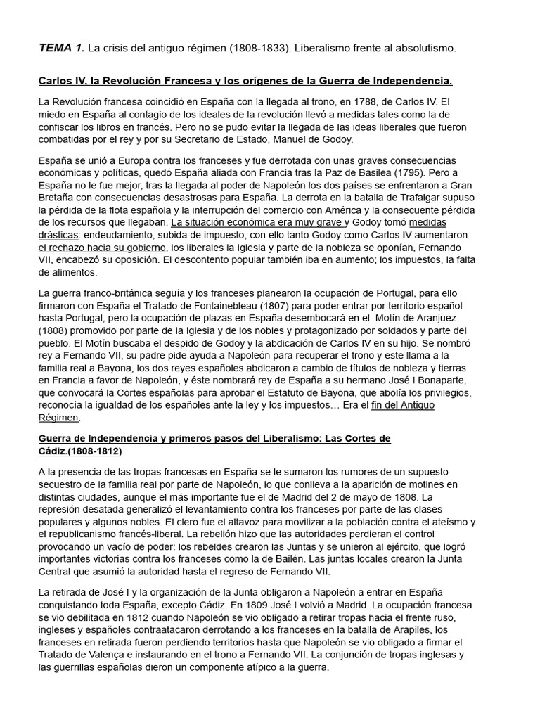 TEMA 1 historia | PDF | Imperio español | Guerra peninsular
