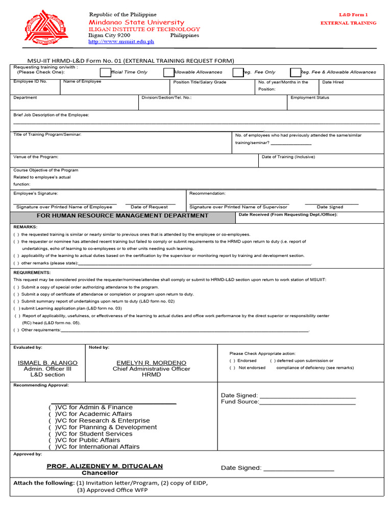 L&D Form No. 01-Request For Attendance To Training Annex - A | PDF ...