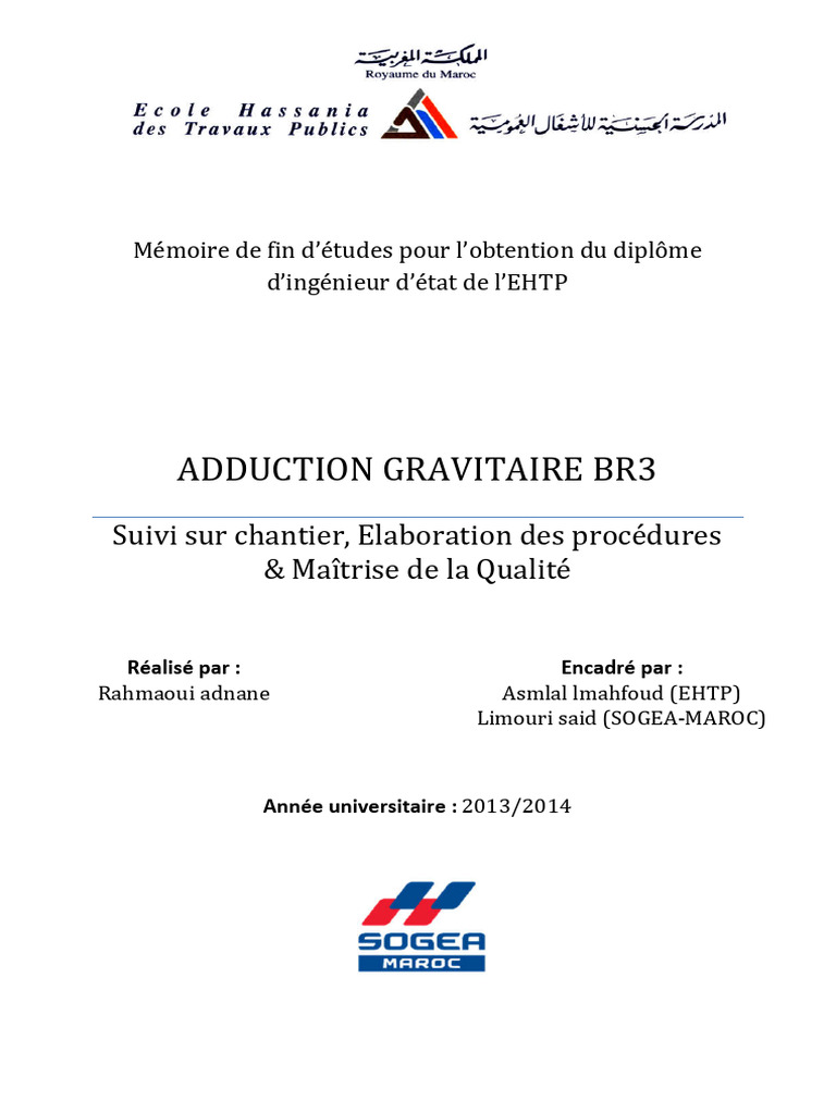 PFE - Réalisation D'une Adduction Gravitaire | PDF | Maroc | Ingénierie ...