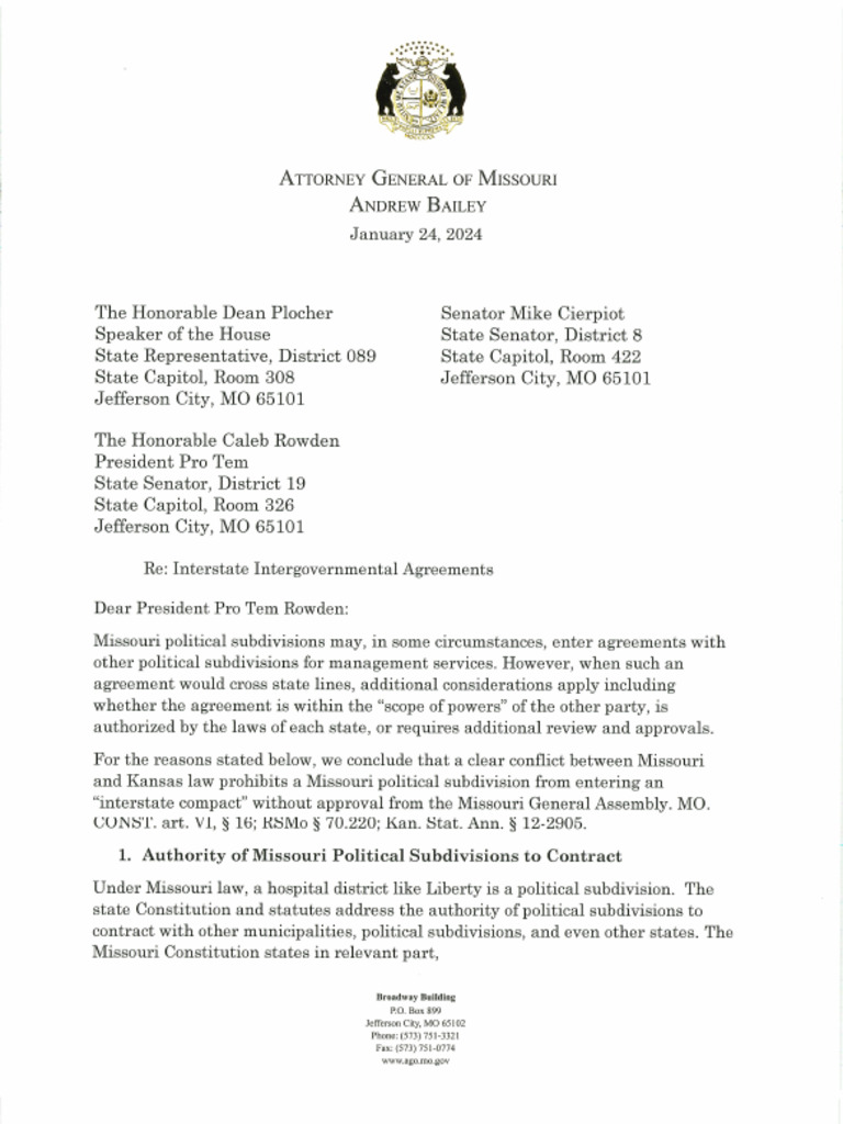 Letter To Senator Rowden - Liberty Hospital Merger | PDF