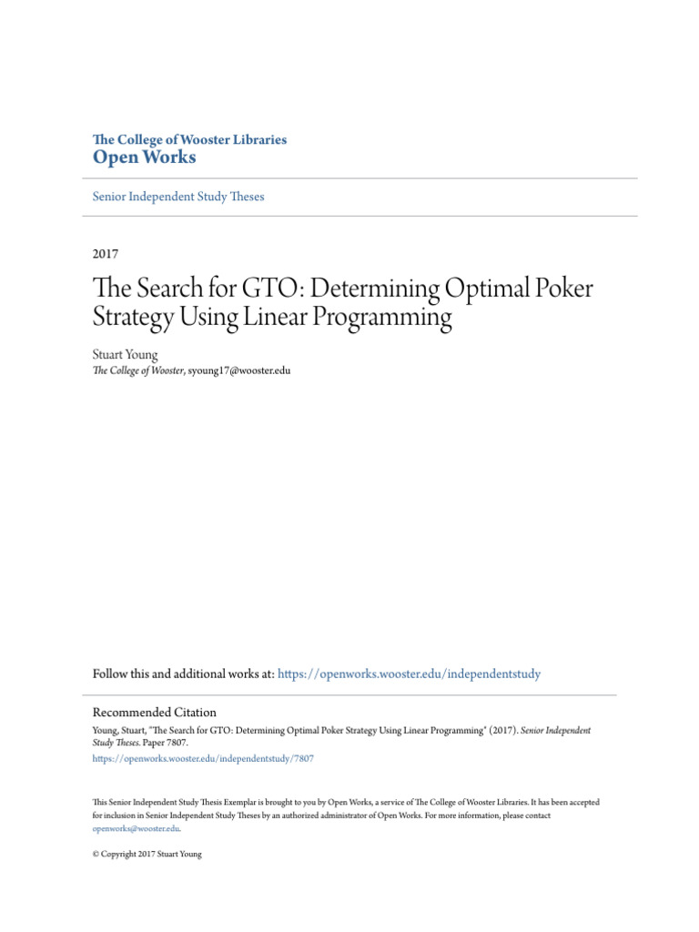 The Search For GTO Determining Optimal Poker Strategy Using Line | PDF | Game Theory | Linear ...