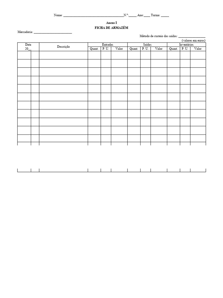 Ficha de Armazém | PDF