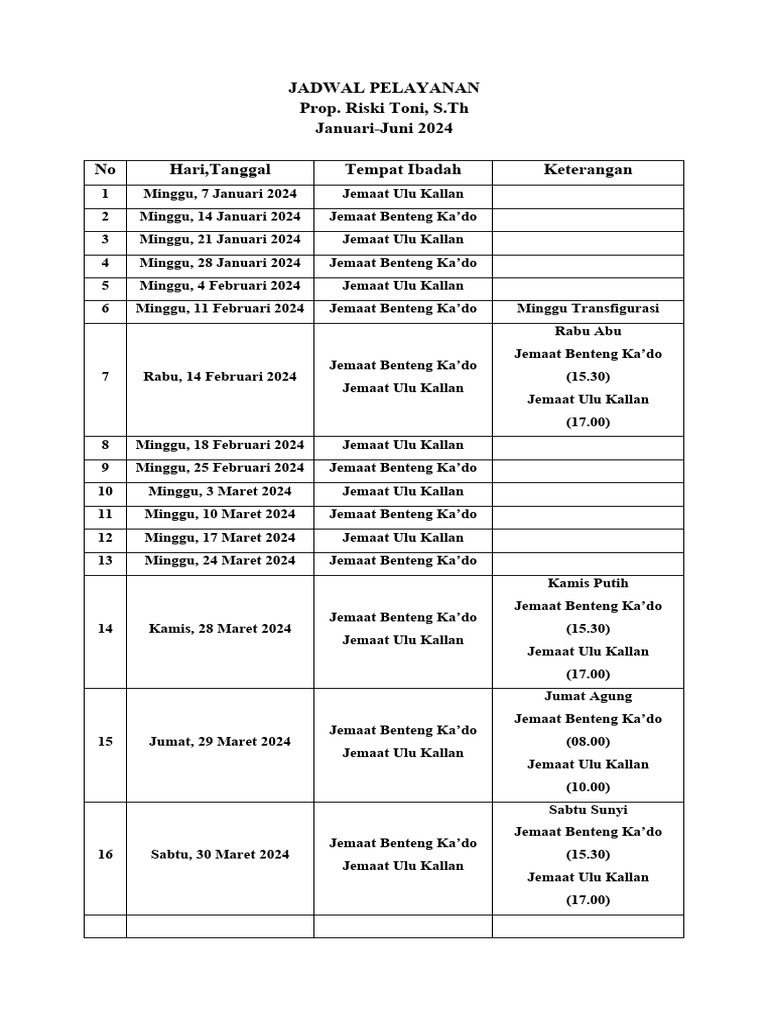 Jadwal Pelayanan Pdf
