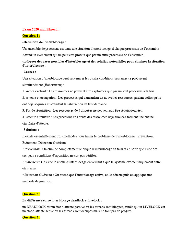 Exam 2020 Multithread | PDF | Thread (informatique) | Informatique