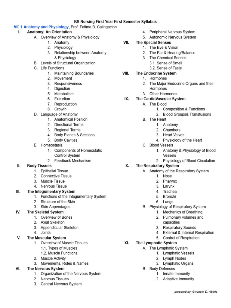 First Year First Sem Syllabus 1 | PDF | Human Body | Metabolism