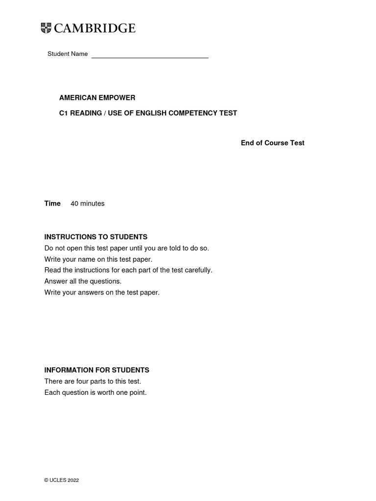 C1 Reading Competency Test Guide | PDF | Dances | Selfie
