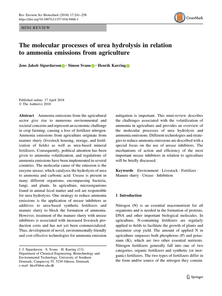 The Molecular Processes of Urea Hydrolysis in Relation To Ammonia ...