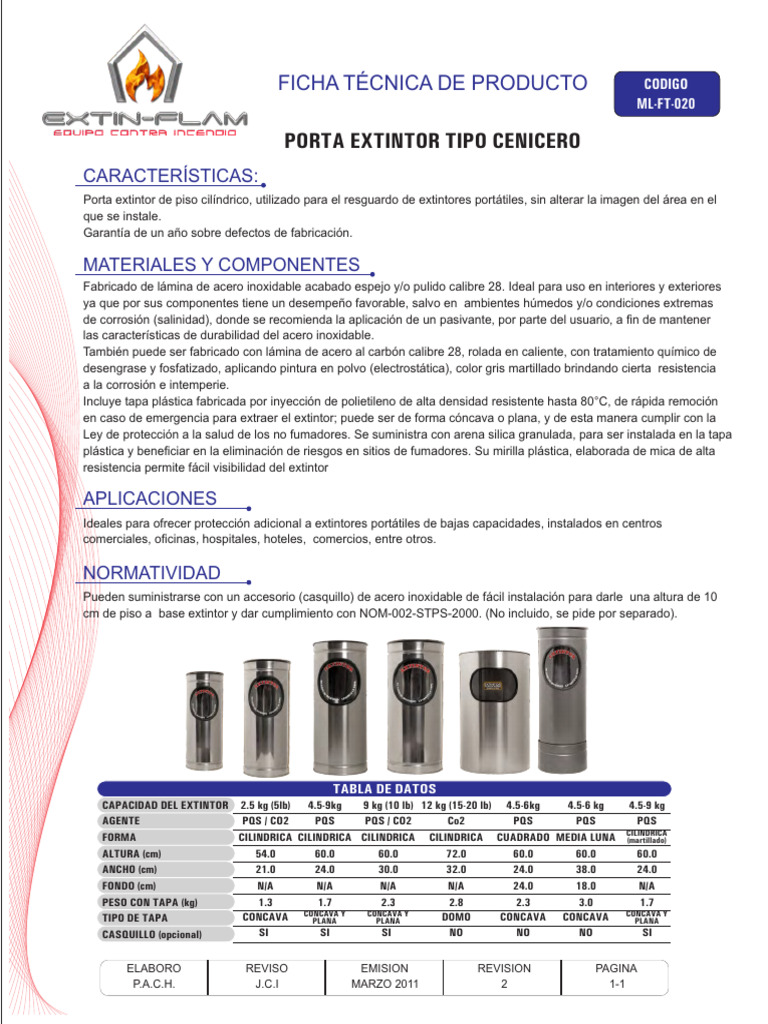 Porta Extintor Tipo Cenicero | PDF | Acero | Acero inoxidable