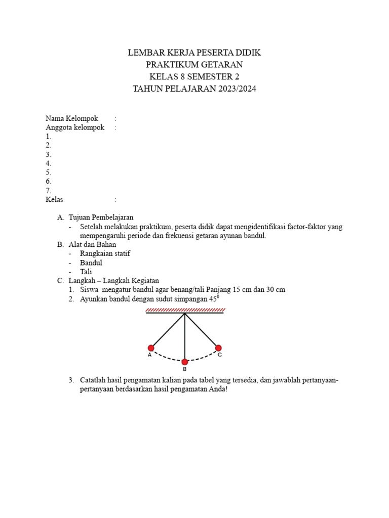Lembar Kerja Peserta Didik Getaran | PDF