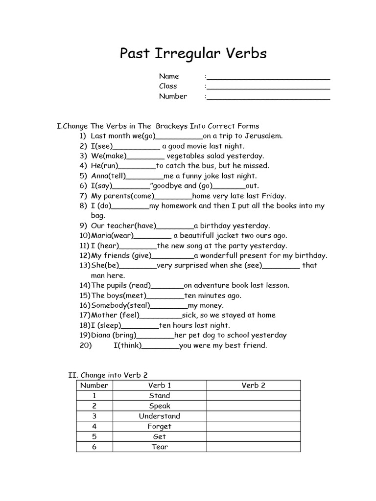 Past Irregular Verbs-Excersise | PDF