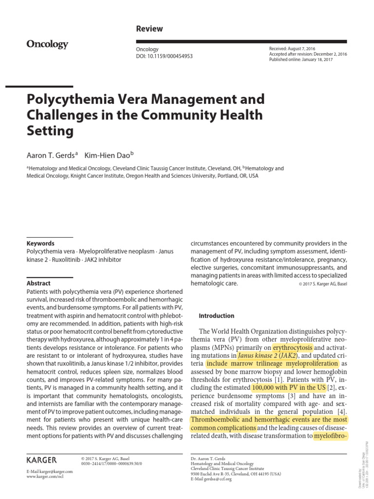 Polycythemia Vera Management Gerds2017 | PDF