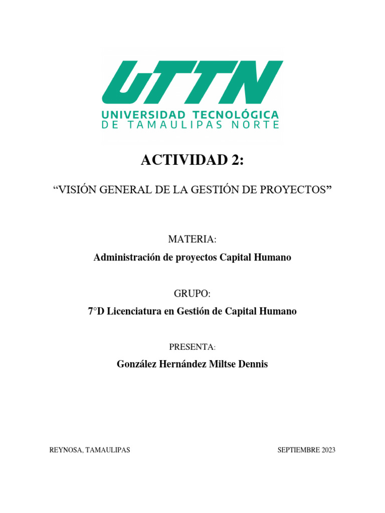 Actividad 2 Visión General de La Gestión de Proyectos | PDF | Gestión ...