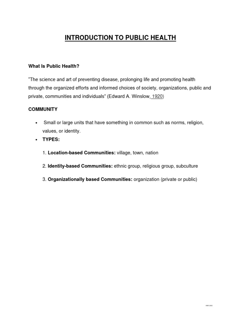 Introduction To Public Health Notes Autorecovered Pdf Preventive 4831
