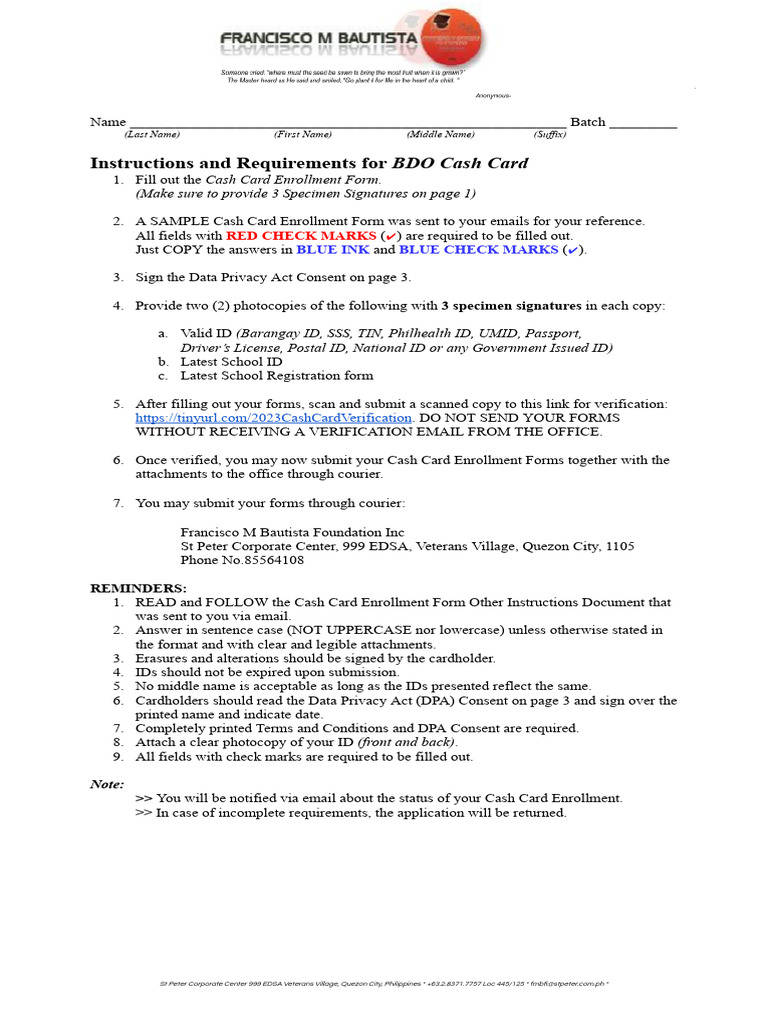 2023 - BDO Cash Card Requirements | PDF | Identity Document ...