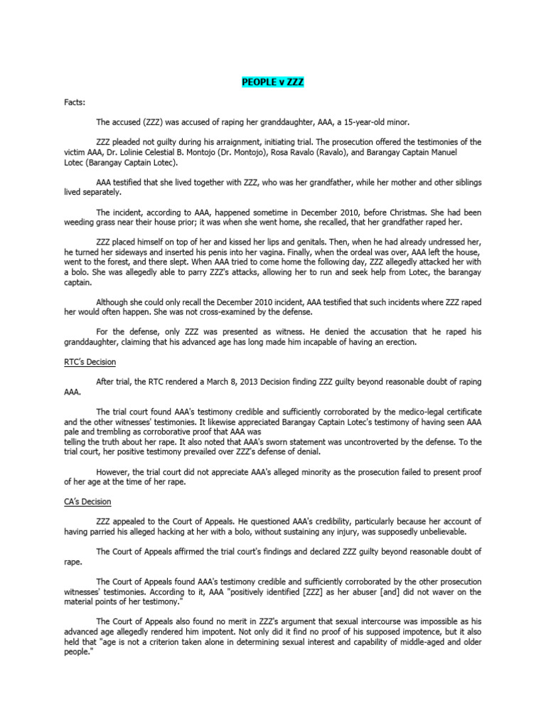 PEOPLE V ZZZ | PDF | Witness | Rape PEOPLE V ZZZ | PDF | Witness | Rape