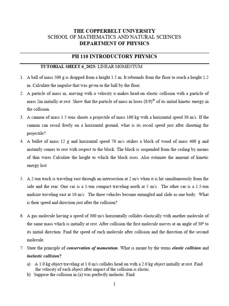 2023 Tutorial 6 Linear Momentum | PDF
