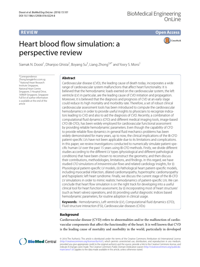 Heart Blood Flow Simulation: A Perspective Review: Biomedical Engineering Online | PDF ...