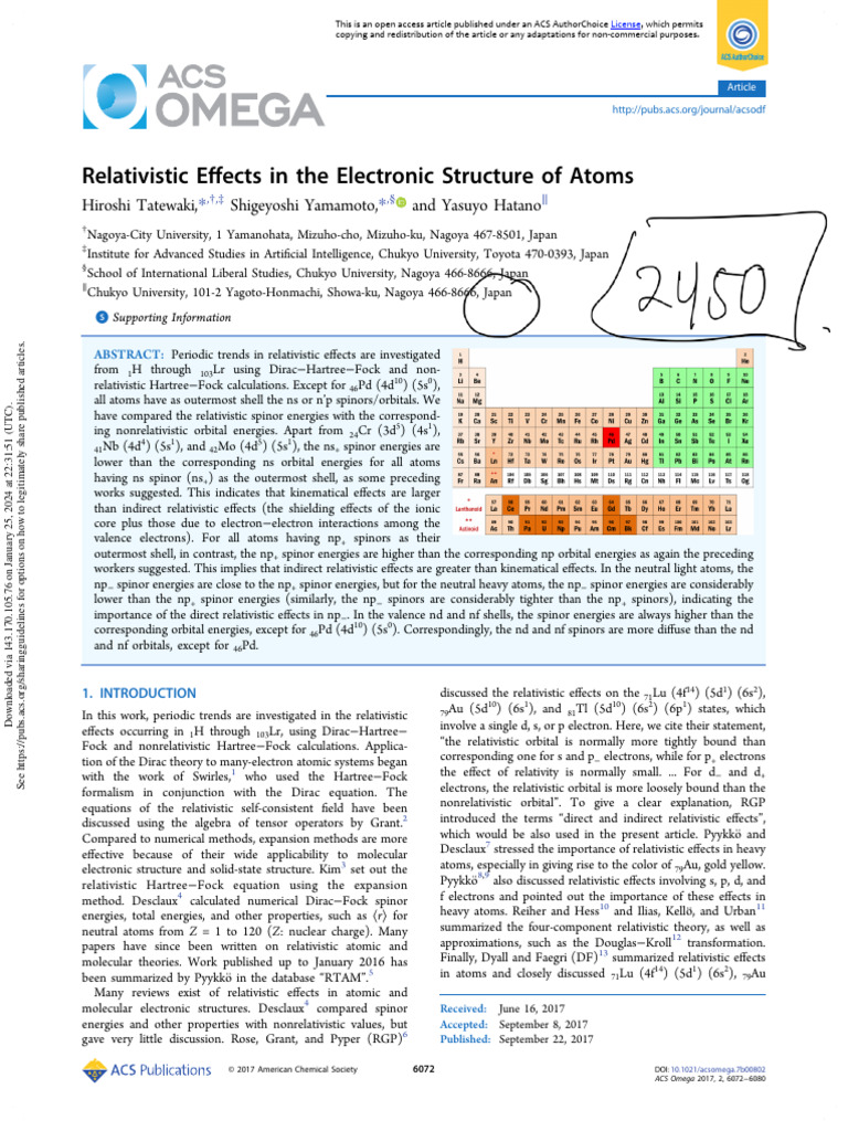 Tatewaki Et Al 2017 Relativistic Effects In The Electronic Structure Of Atoms Pdf